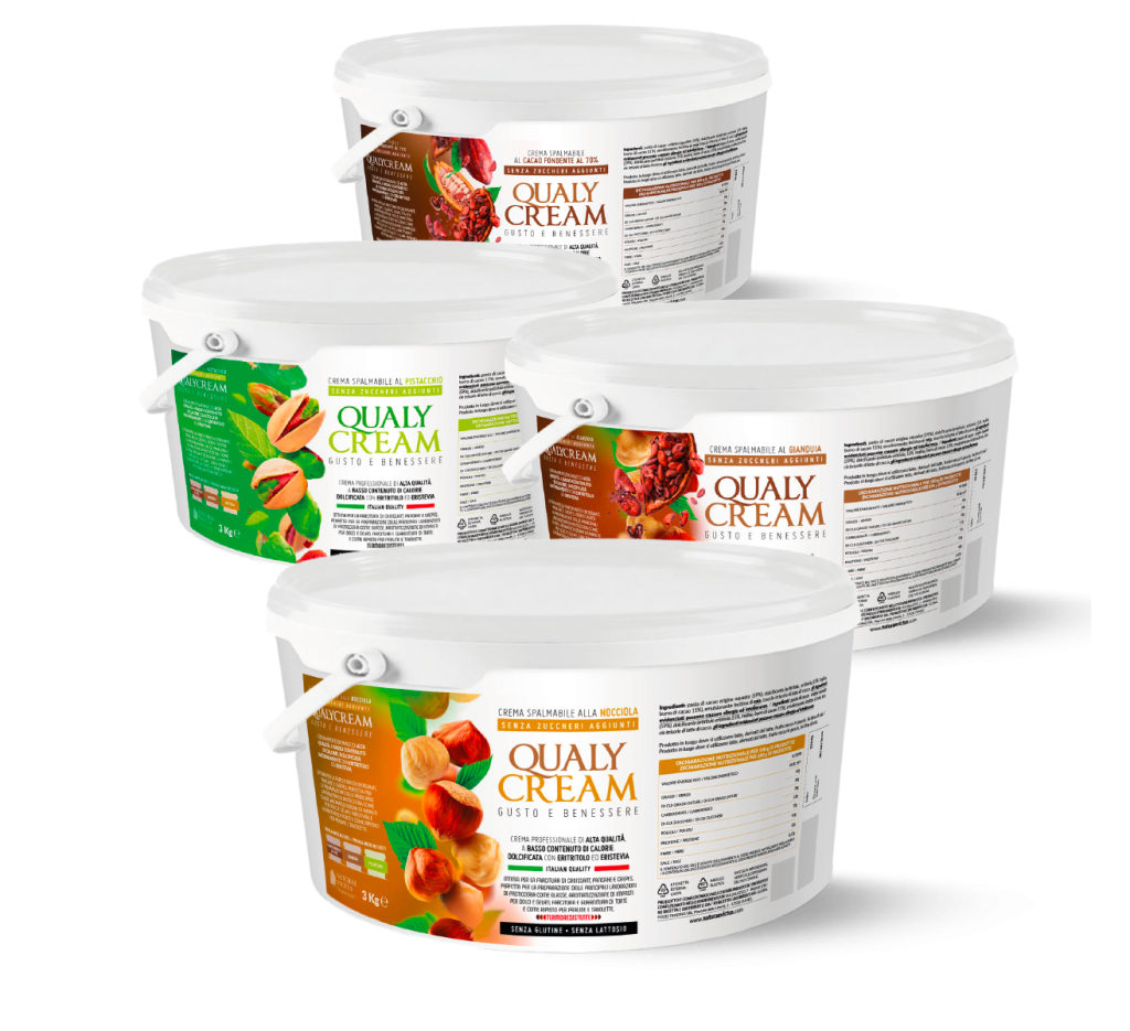 QualyCream, professional spreadable creams without added sugar, lactose-free and gluten-free.